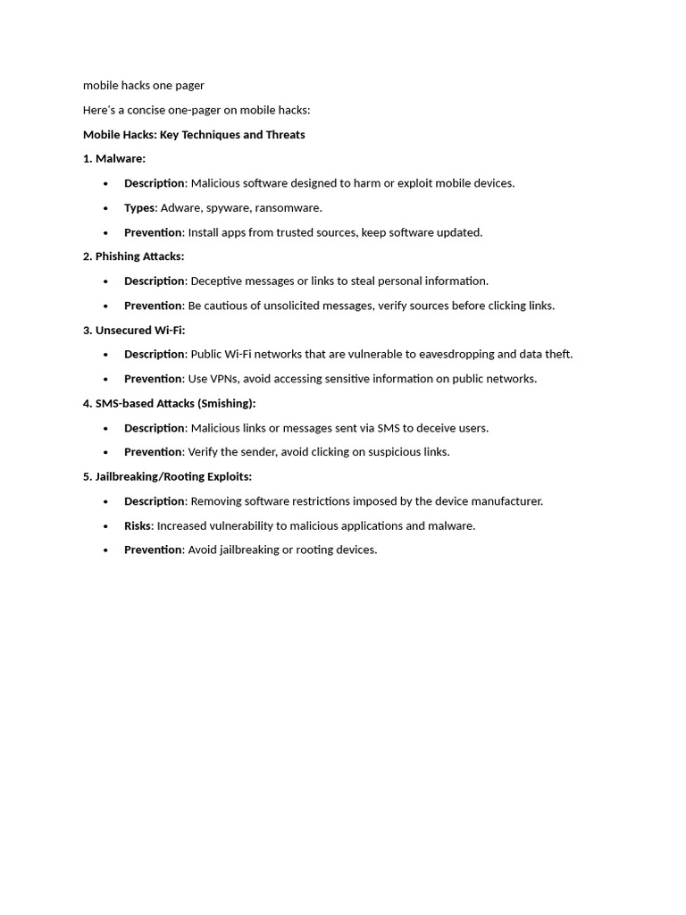 Mobile Hacks One Pager | PDF