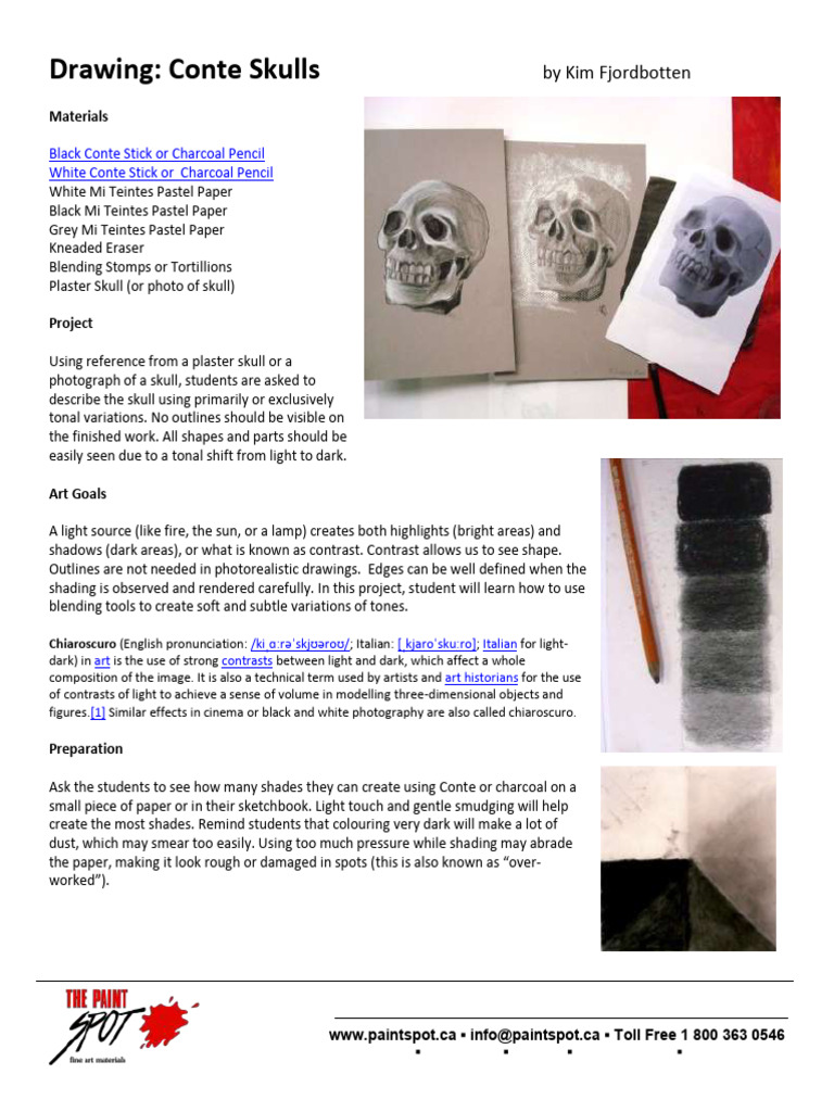 Conte Skull Drawing Techniques Guide | PDF | Drawing | Pencil