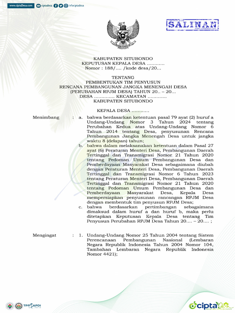 01.1 - SK Tim Penyusun Perubahan RPJM Desa | PDF