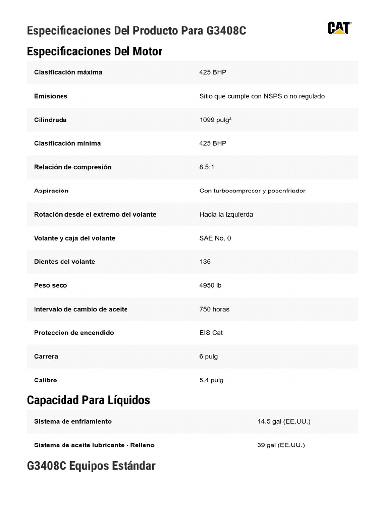CAT G3408C Specifications | PDF