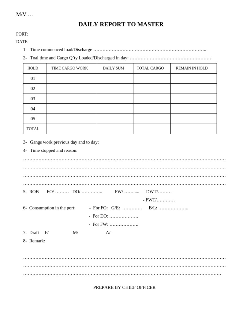 Form Daily Report To Master | PDF