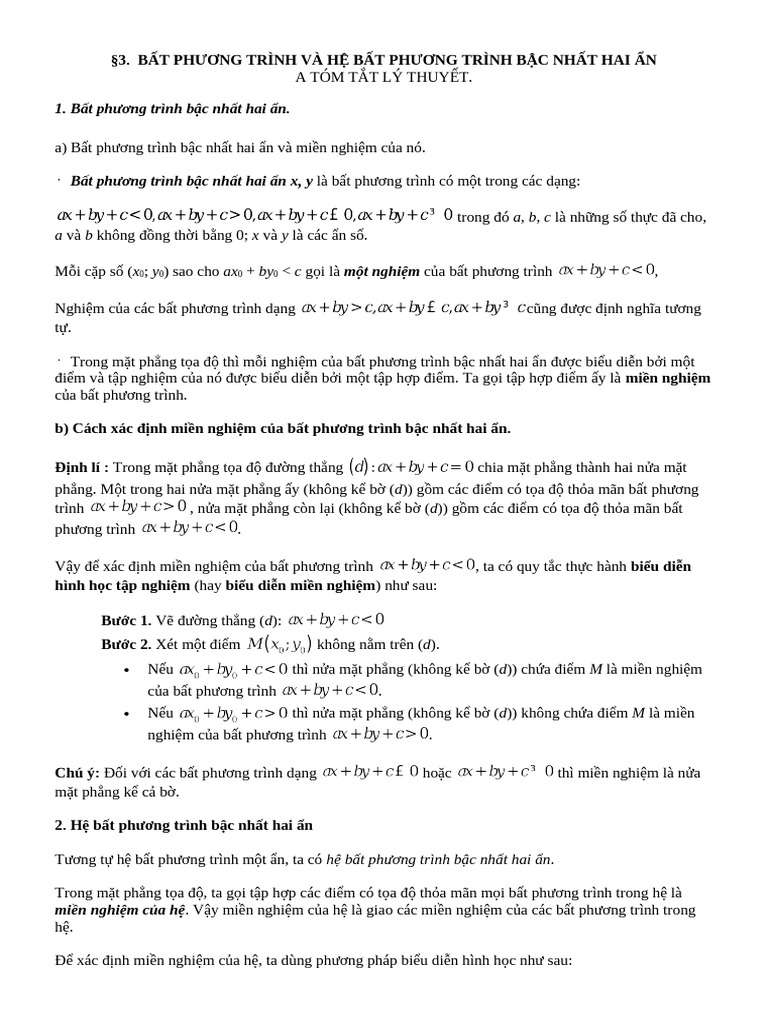 3 Bat Phuong Trinh - He Bat Phuong Trinh Bac Nhat Hai An | PDF