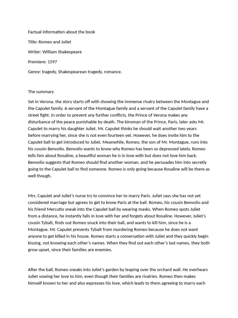 Factual Information About The Book | PDF | Characters In Romeo And ...