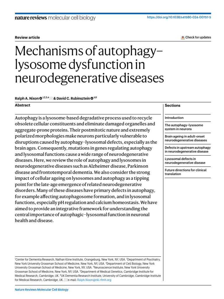 Mechanisms of Autophagy-Lysosome Dysfunction in Neurodegenerative ...