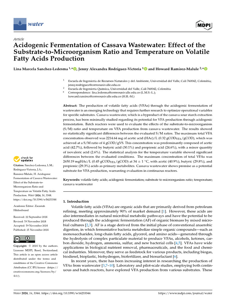 Acidogenic Fermentation of Cassava Wastewater: Effect of The Substrate ...