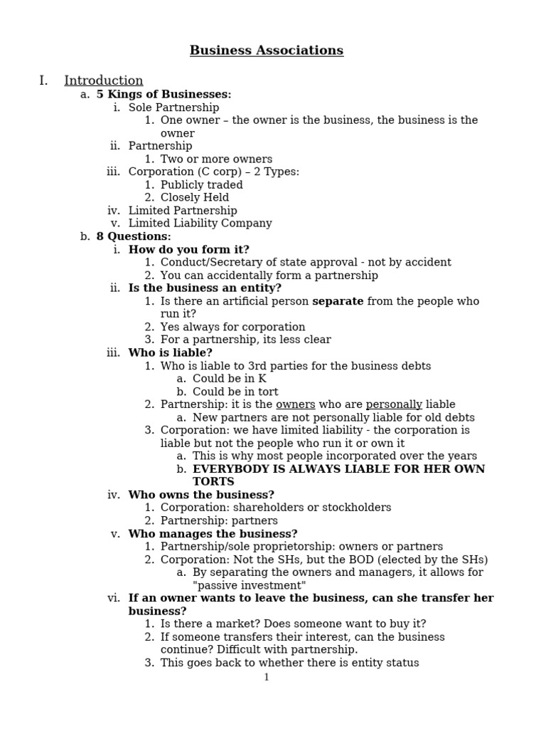 Ba Outline 1 | PDF | Legal Liability | Law Of Agency