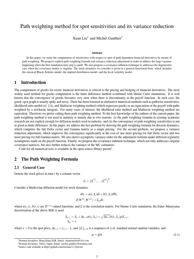 Path Weighting Sensitivities | PDF | Variance | Matrix (Mathematics)