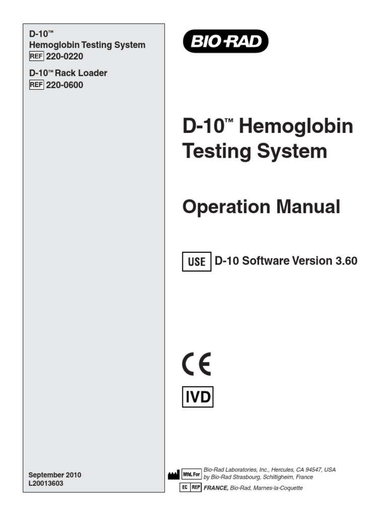 L20013603 D10 Operations Manual 3.63 | PDF | Glycated Hemoglobin