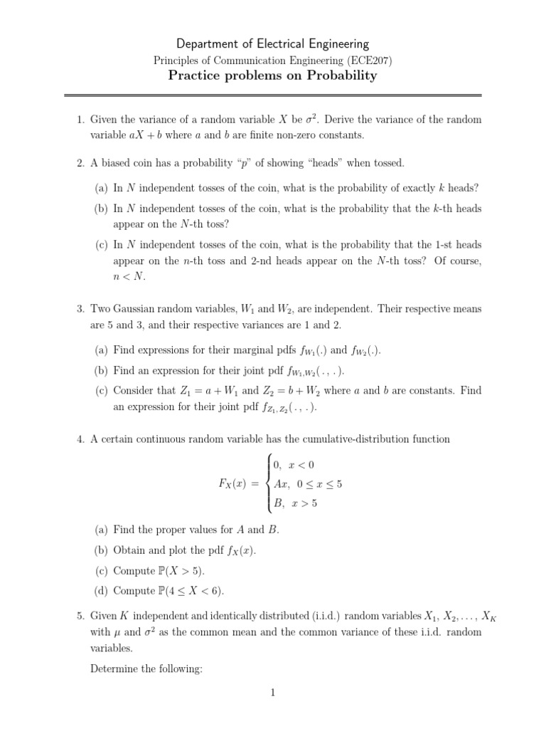 Practice problems on Probability(1) | PDF | Variance | Probability Density Function