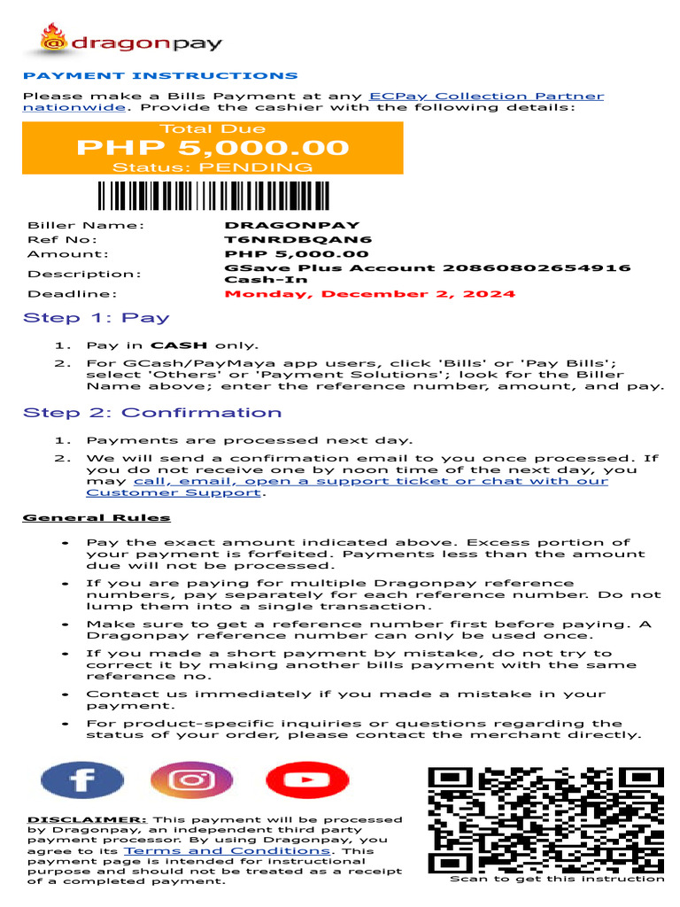 Dragonpay Payment Instruction | PDF