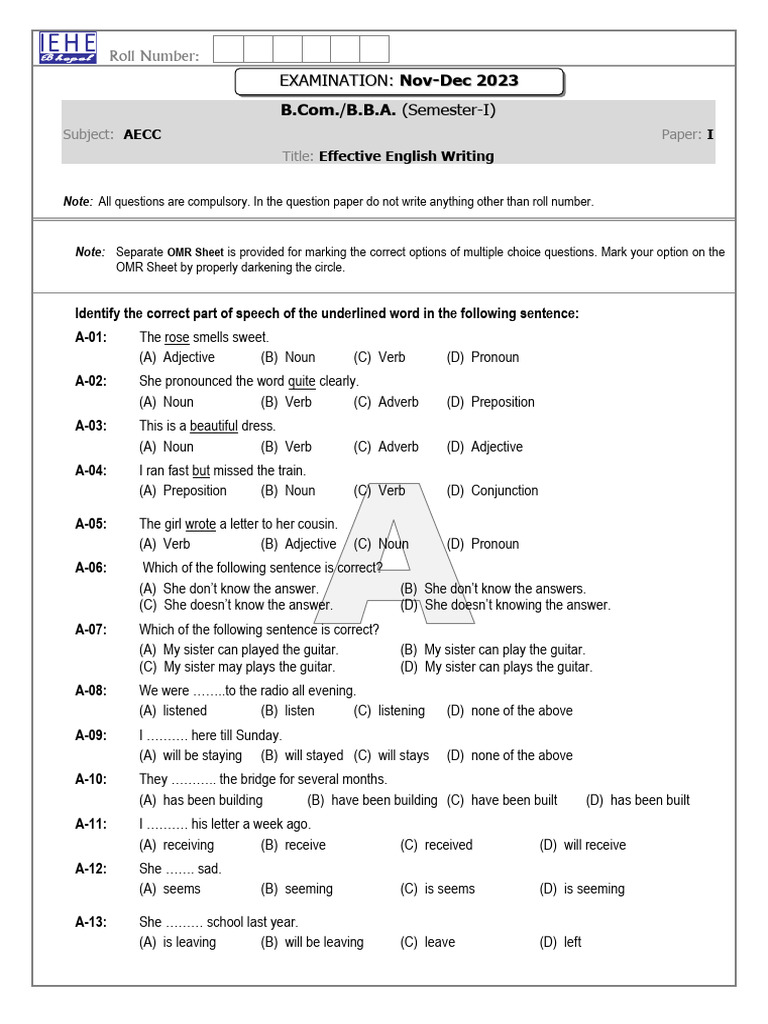 English Pyq | PDF | Verb | Adverb