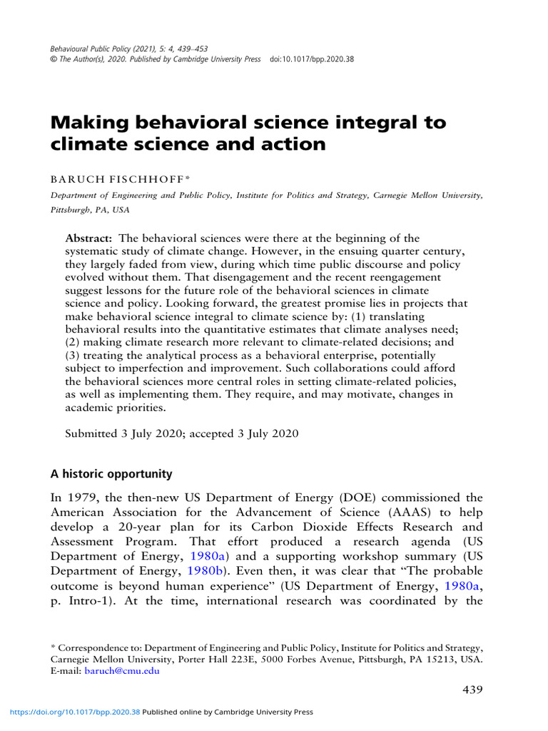 Making Behavioral Science Integral To Climate Science and Action | PDF ...
