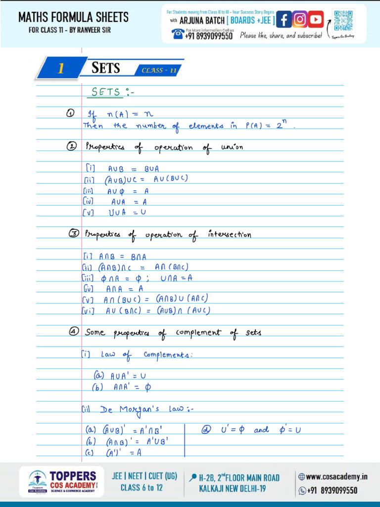 FORMULA-SHEET-MATHS-11 | PDF | Perpendicular | Elementary Mathematics