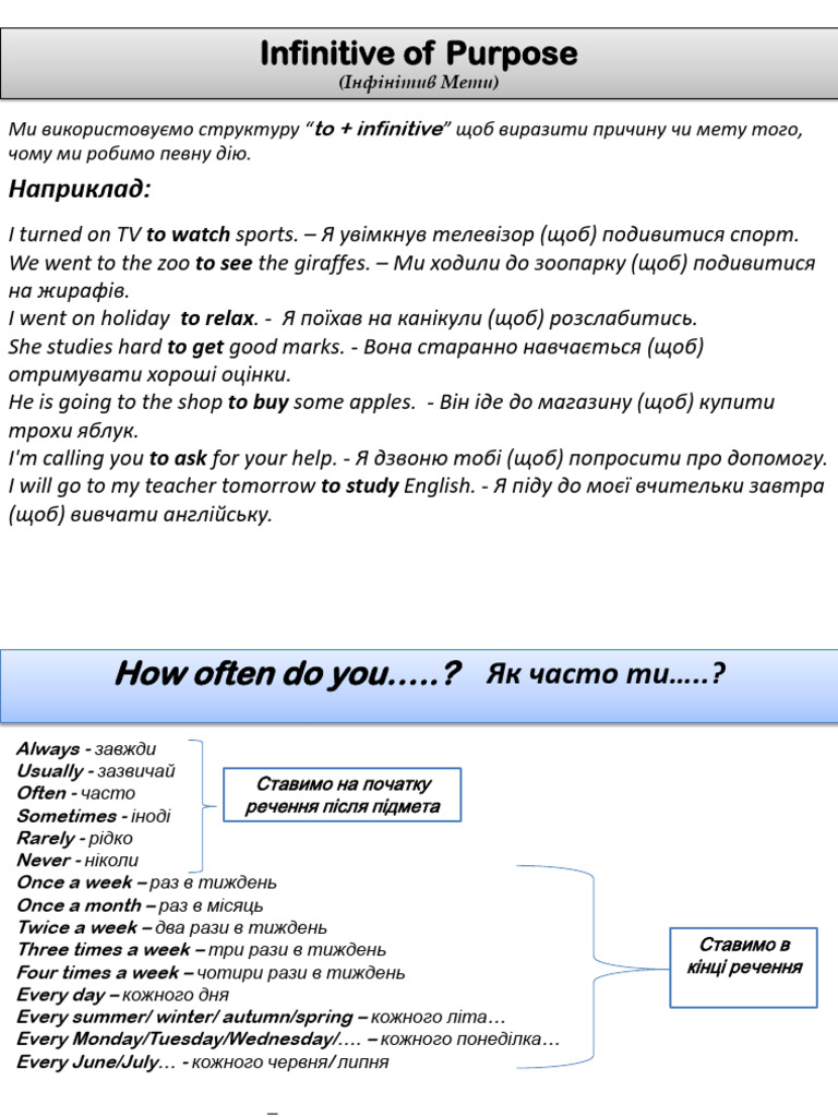 Infinitive of Purpose - How Often Do You | PDF