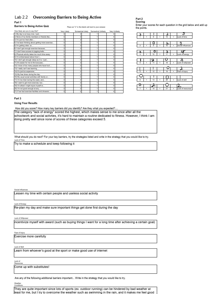 Overcoming Barriers to Exercise Quiz | PDF
