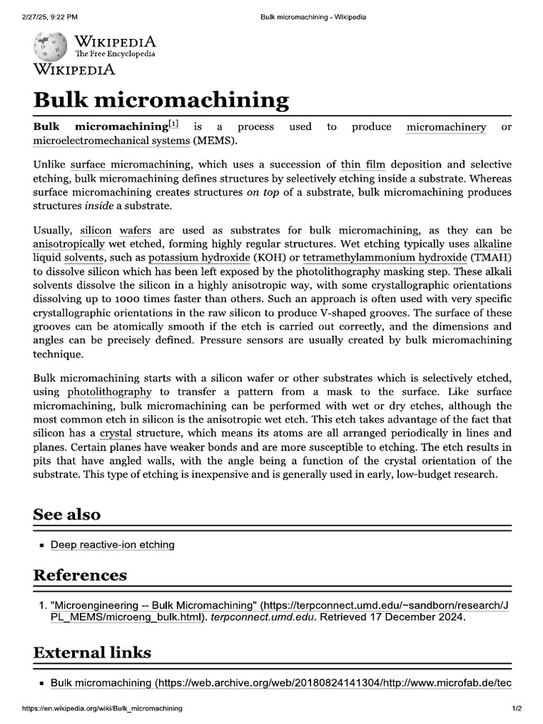 Bulk Micromachining | PDF