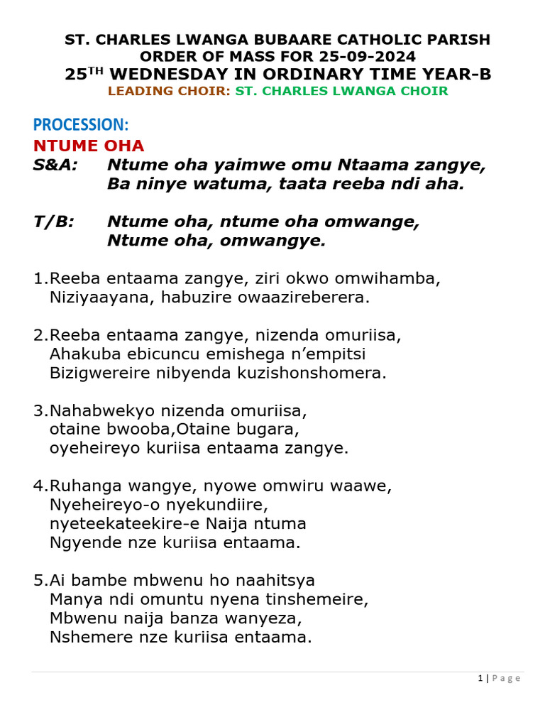 Order of Mass For Wednesday 25-09-2024 | PDF | Catholic Liturgy ...