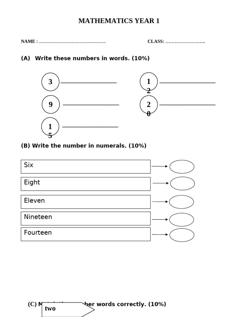 matematik year 1 exam question | PDF