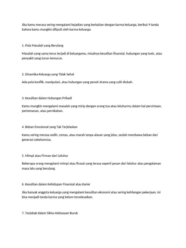 9 Tanda Diri Mu Di Liputi Karma Keluarga | PDF