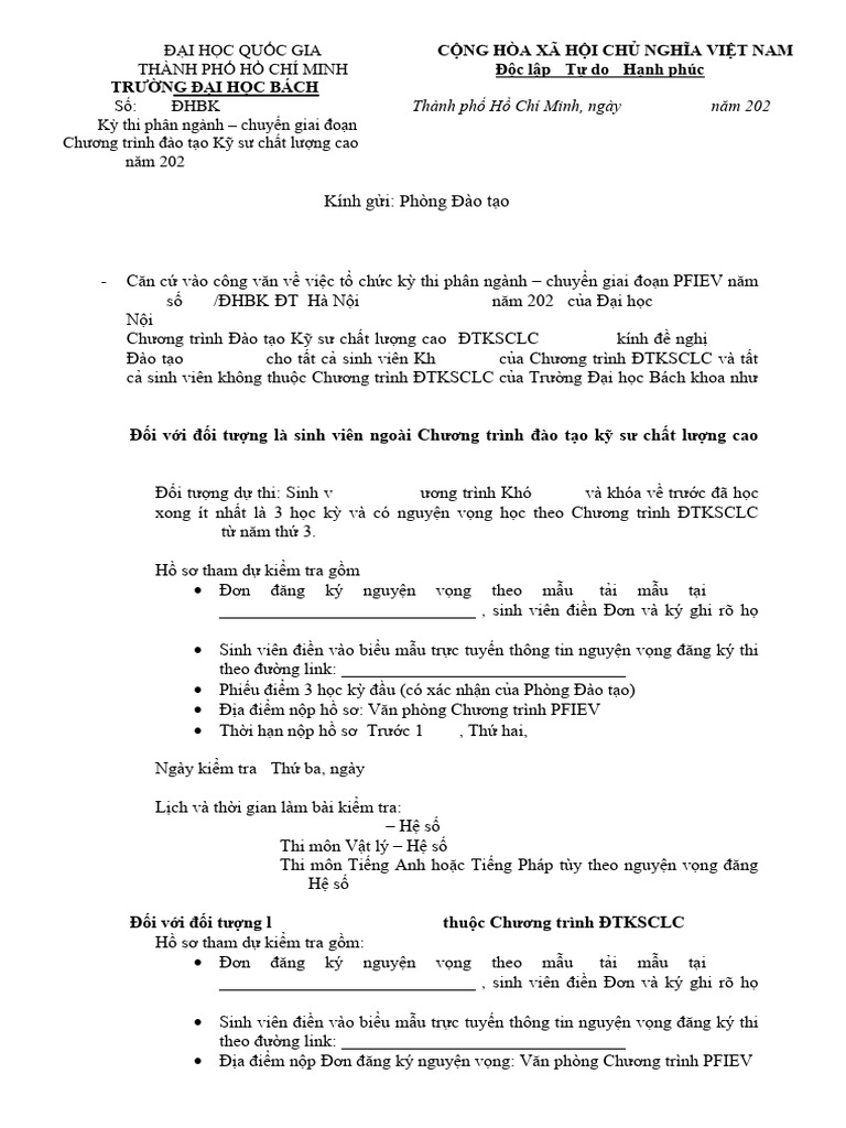 CV5_Tuyen sinh thi Phan nganh_Chuyen giai doan PFIEV nam 2025 | PDF