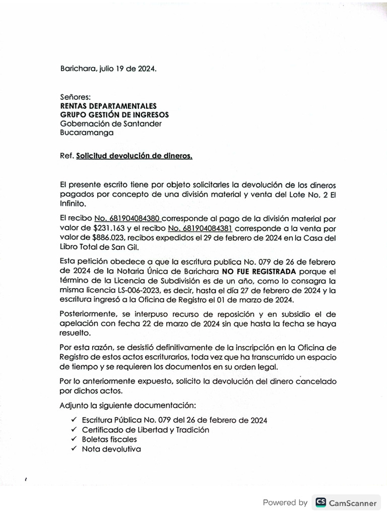 Solicitud Devolución de Dinero | PDF