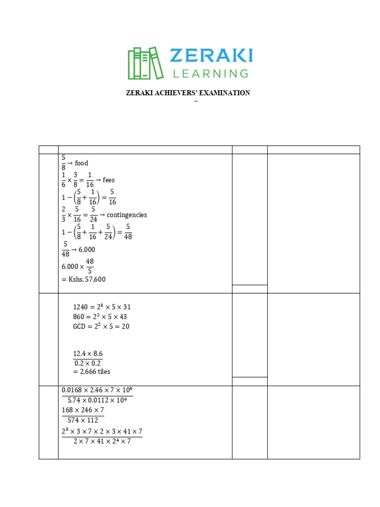 Mathematics - Mathematics Form 2 - Zeraki Achievers 3.0 - Marking ...