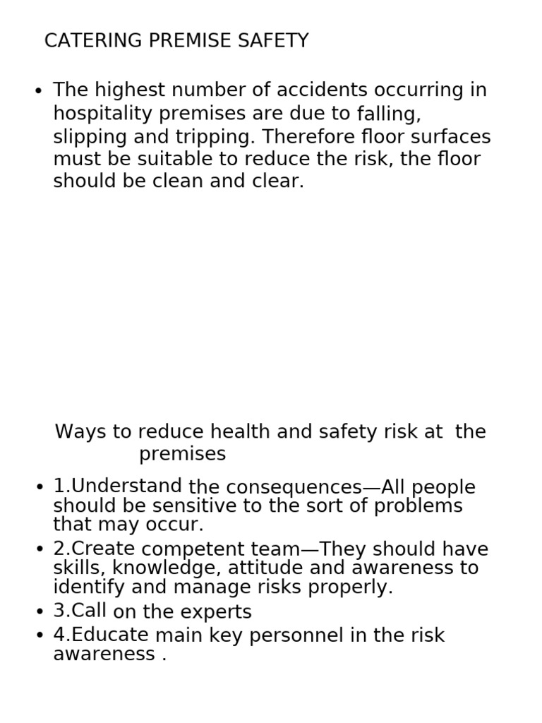 CATERING PREMISE SAFETY and Catering Equipments | PDF