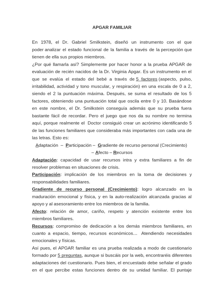 Apgar Familiar | PDF | Familia | Amor