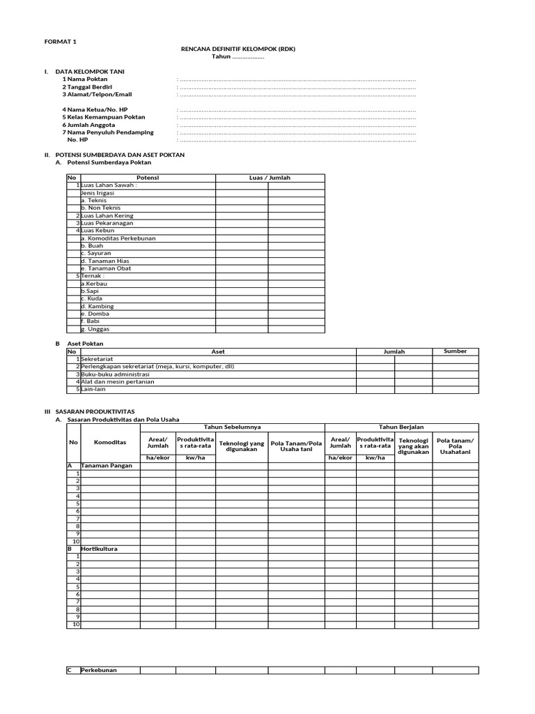 Contoh Format RDK Dan RDKK | PDF