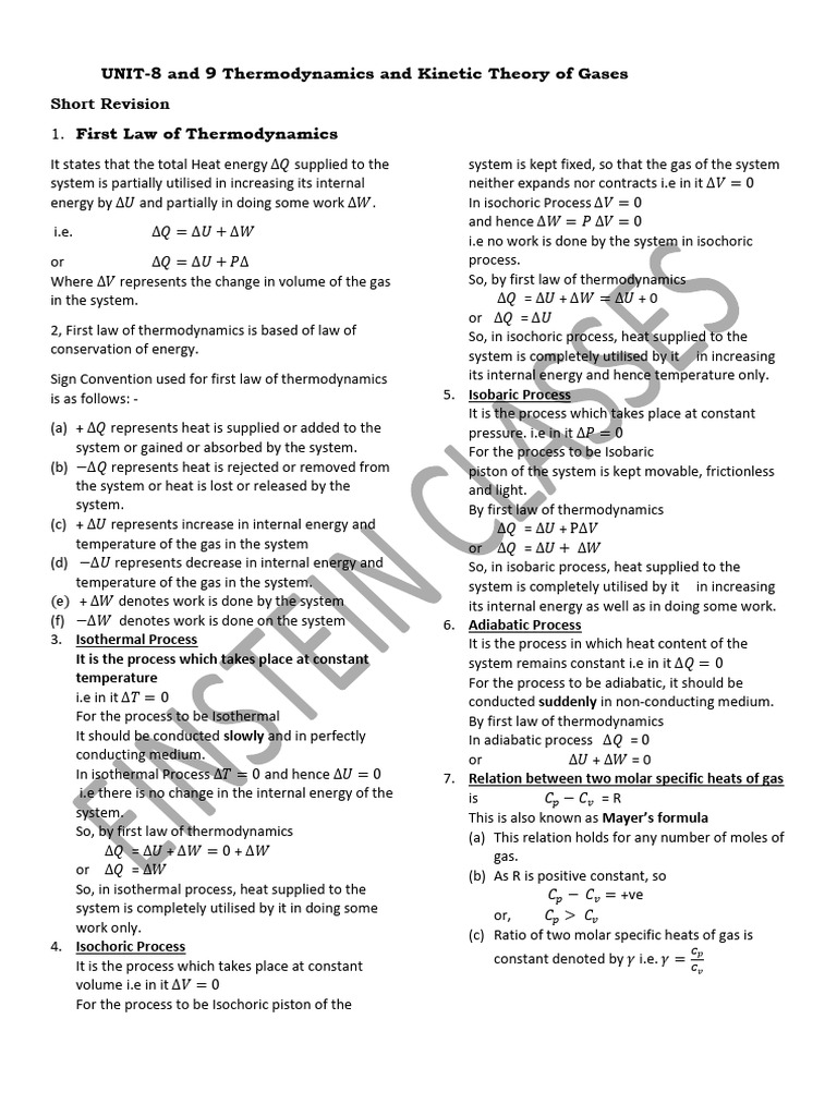 Unit-8&9 Thermodynamics and KTG | PDF | Gases | Temperature