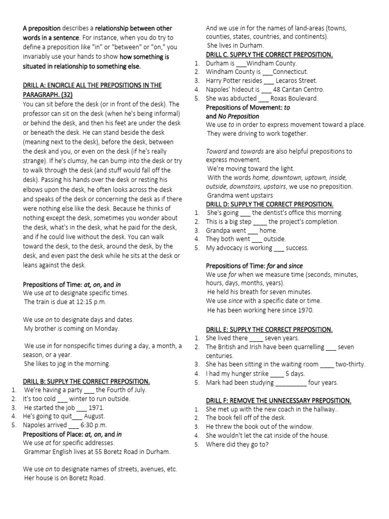 PREPOSITION | PDF | Syntax | Linguistics