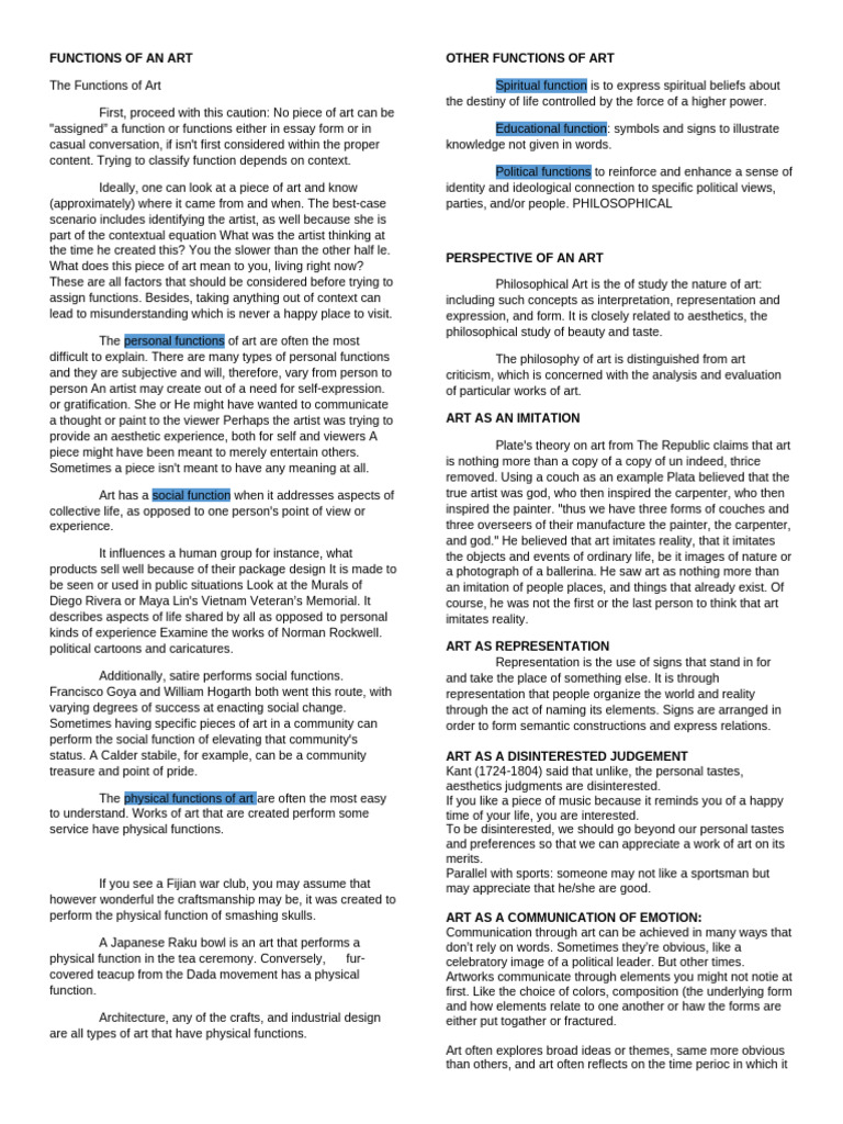 Functions and Perspectives of Art | PDF | Composition (Visual Arts) | Paintings