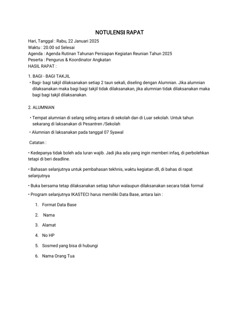 NOTULENSI RAPAT IKASTECI | PDF