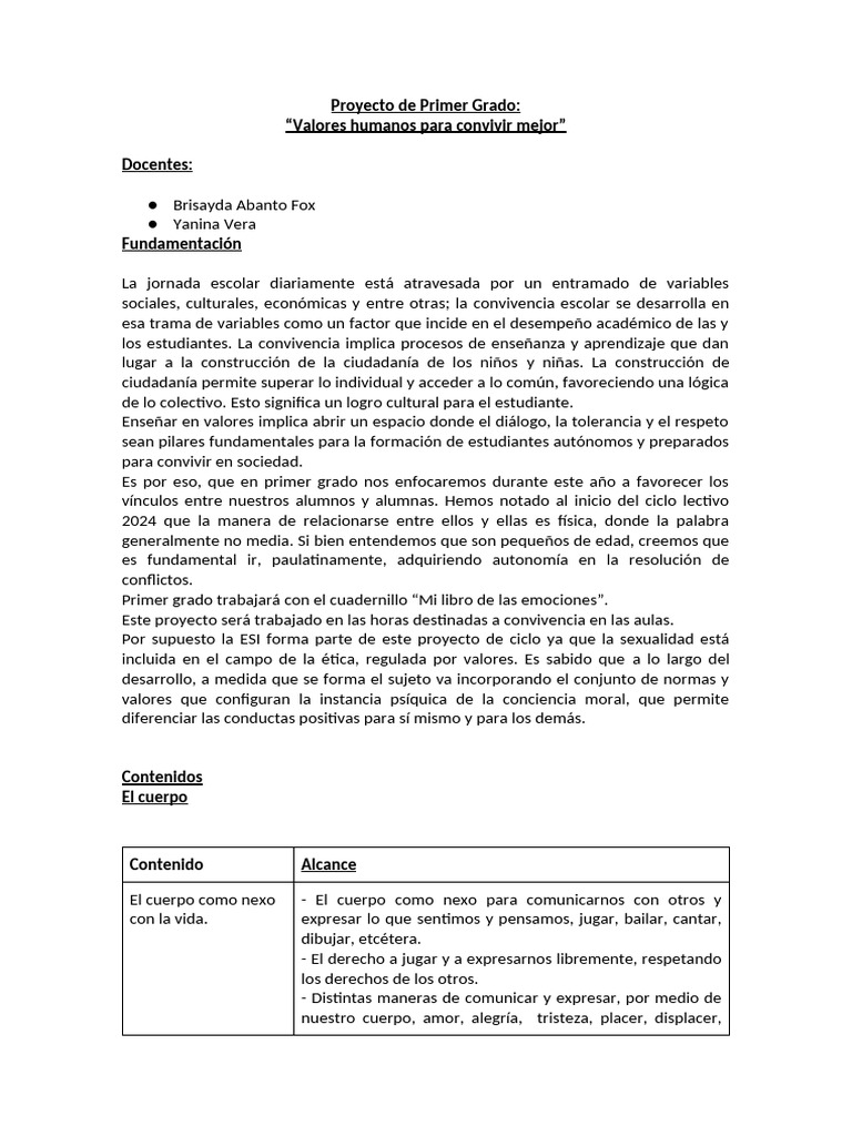 Proyecto Valores 1er Grado | PDF | Tolerancia | Enseñando
