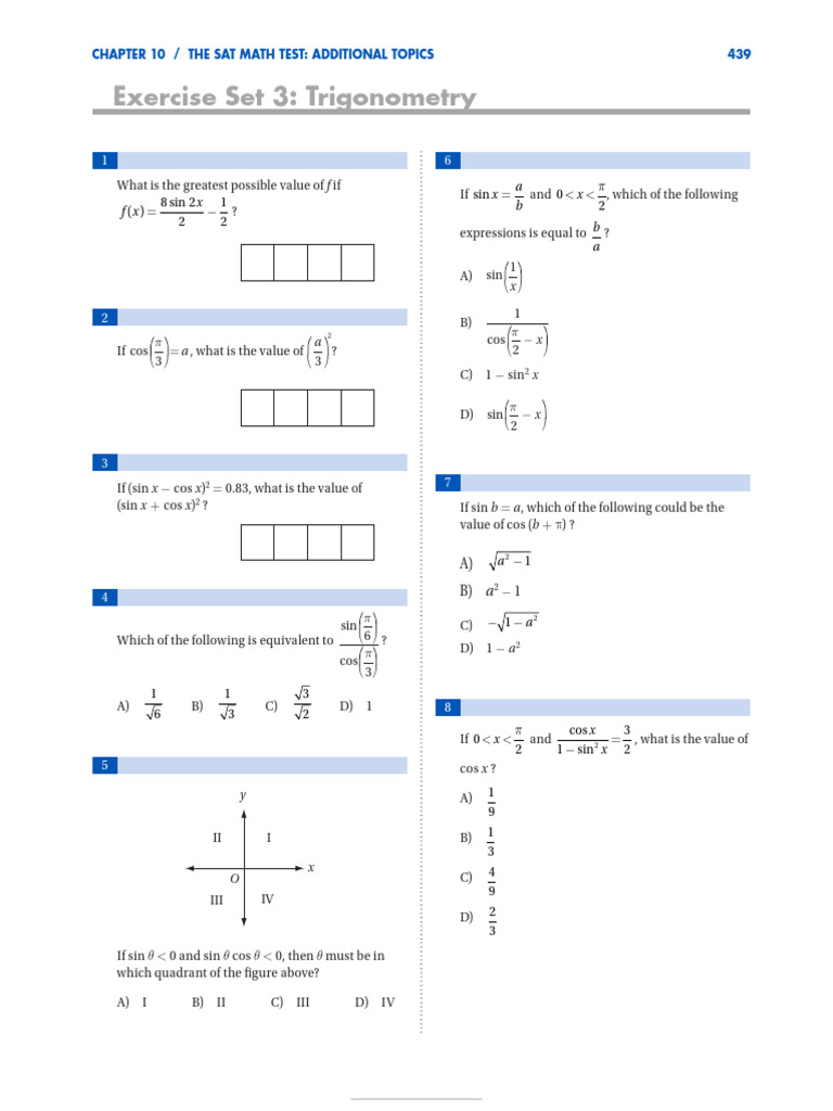 SAT Math: Trigonometry Practice | PDF | Mathematics | Standardized Tests