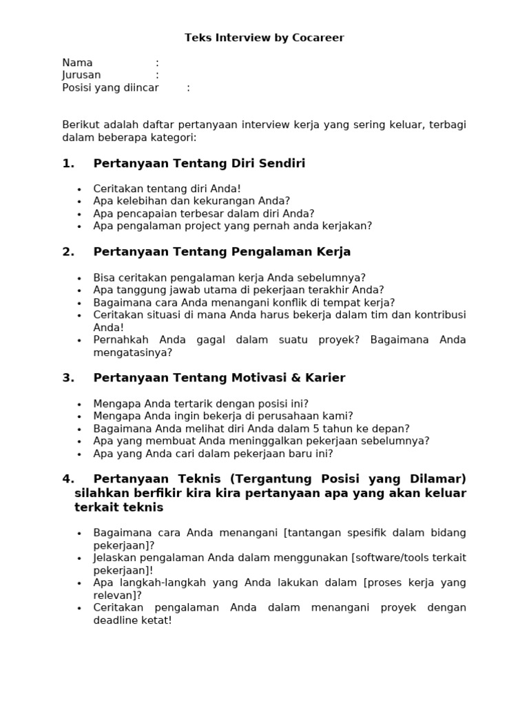 Format Teks Interview by Cocareer | PDF