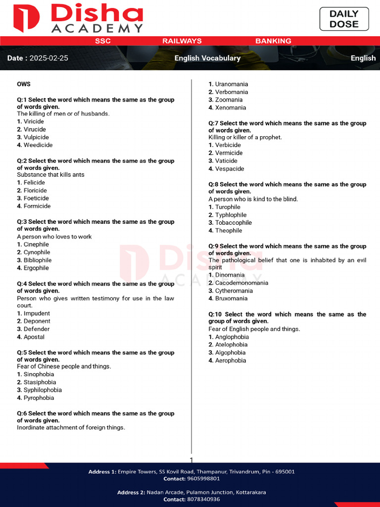 English Vocabulary English 2025-02-25 Disha | PDF