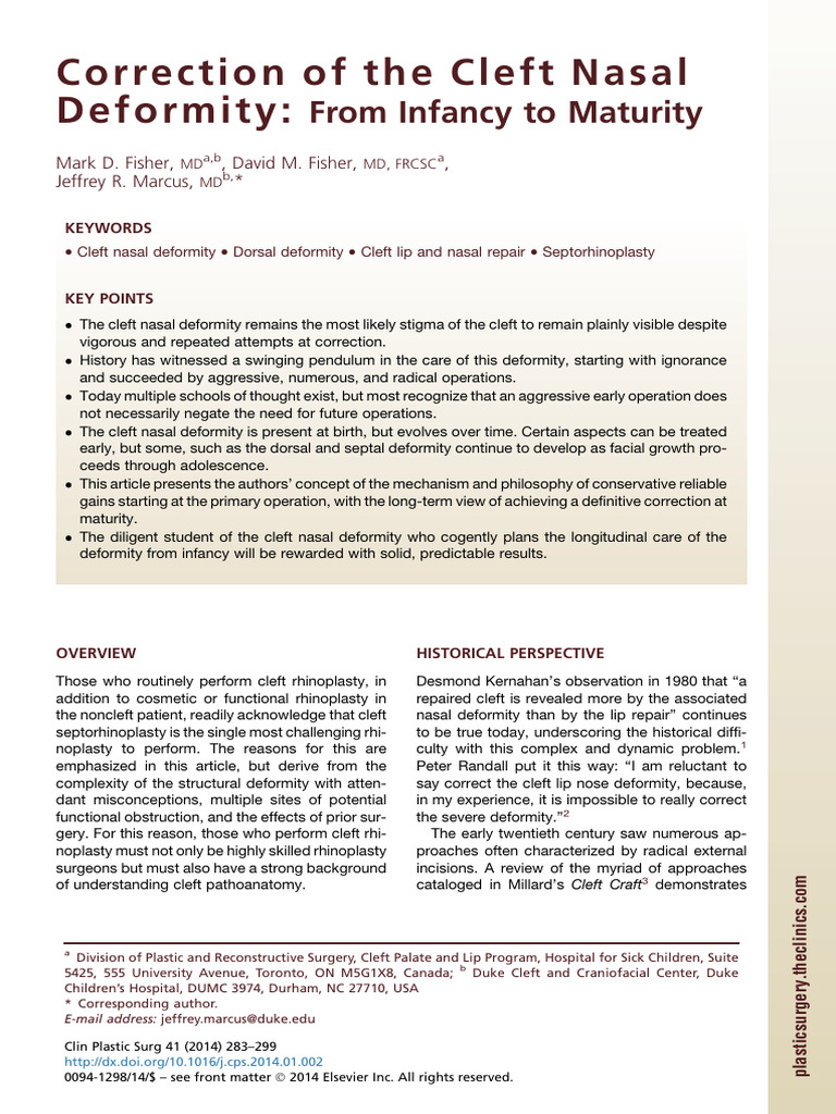 Correction of The Cleft Nasal Deformity - 2014 - Cps | PDF | Human Nose ...