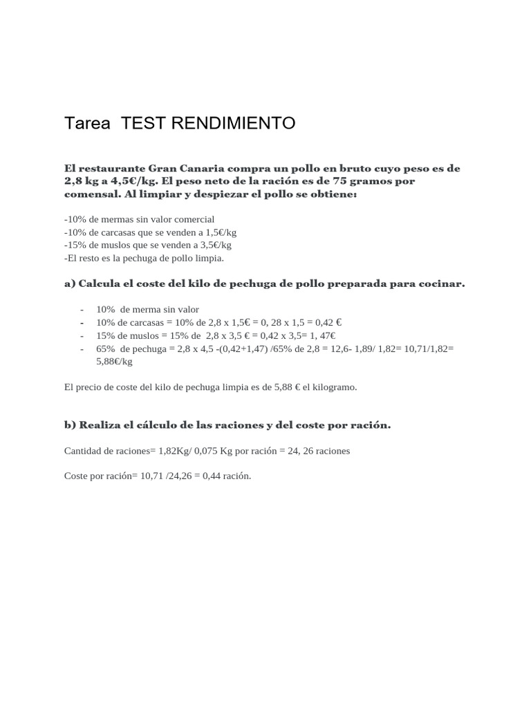 Test Rendimiento 8.2 Solución | PDF
