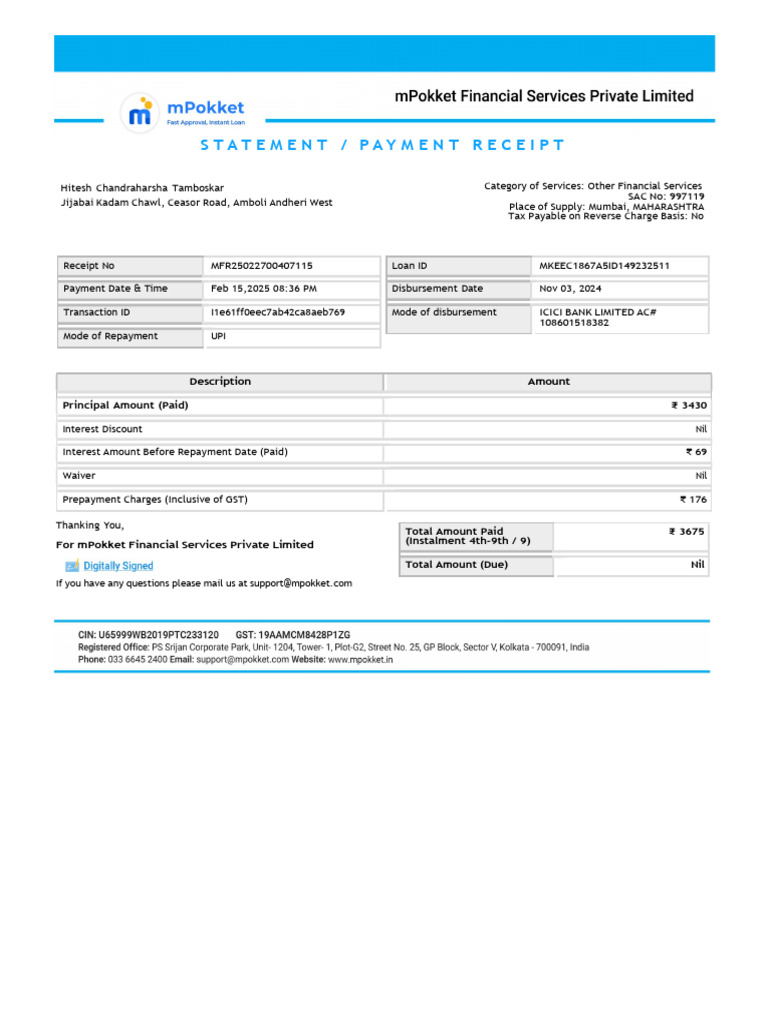 Installment Receipt MKEEC1867A5ID149232511 4th-9th | PDF