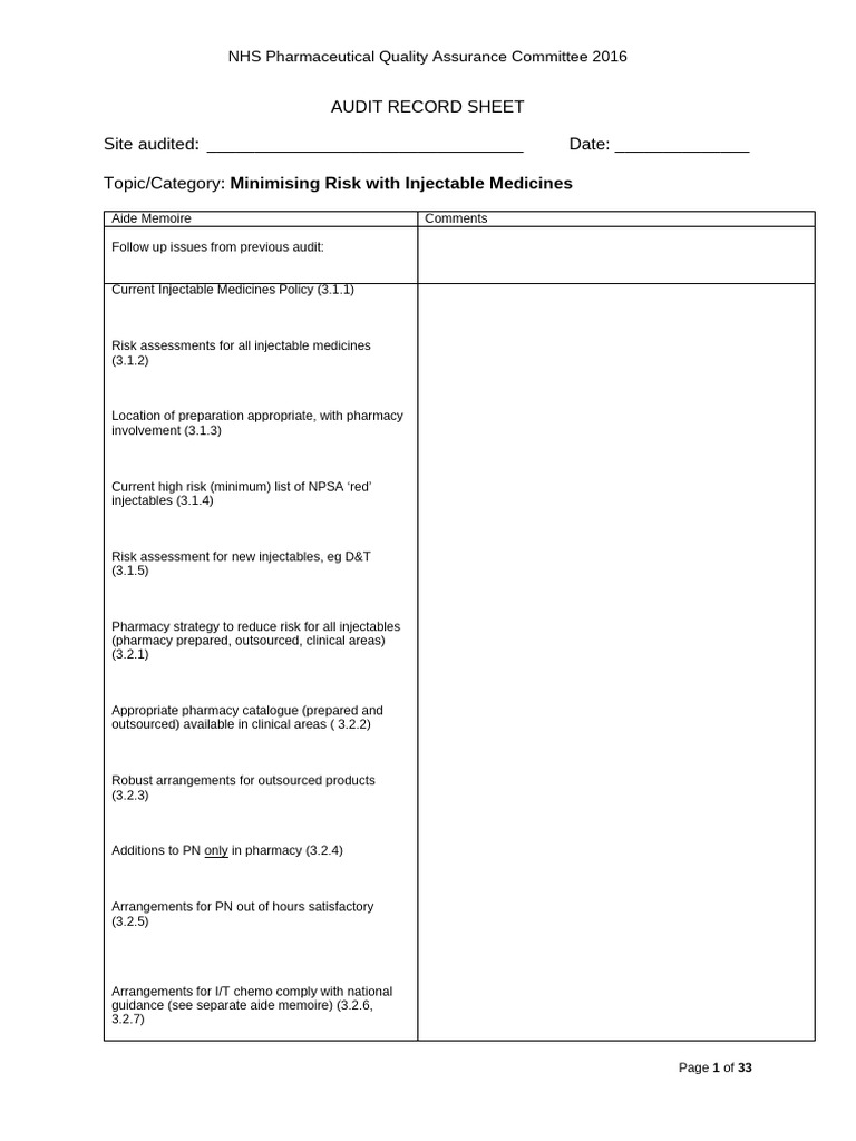 NHS Injectable Medicines Audit 2016 | PDF | Pharmacy | Pharmacist
