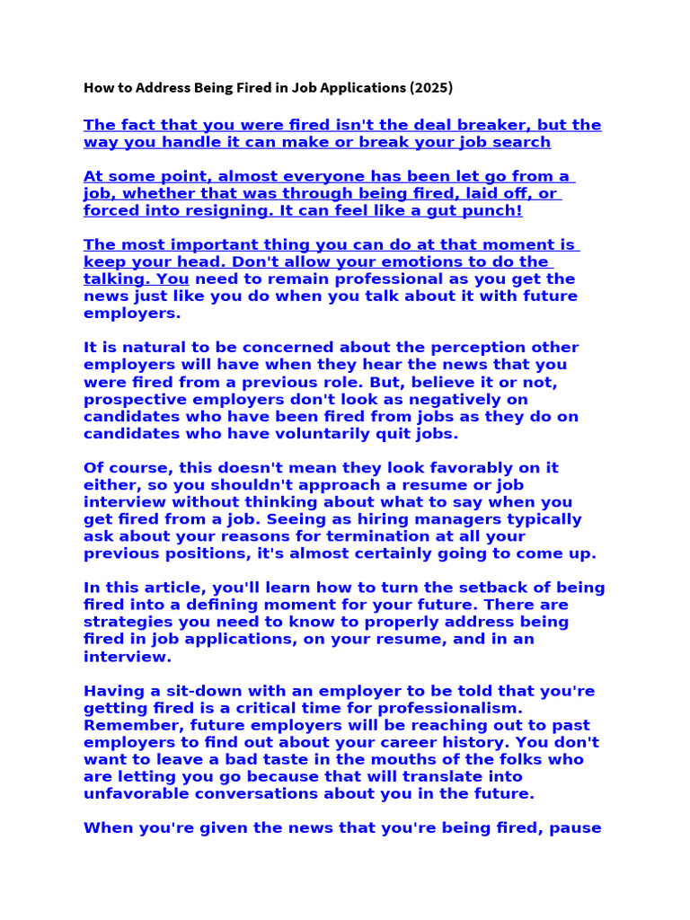 How To Address Being Fired in Job Applications | PDF | Layoff | Employment