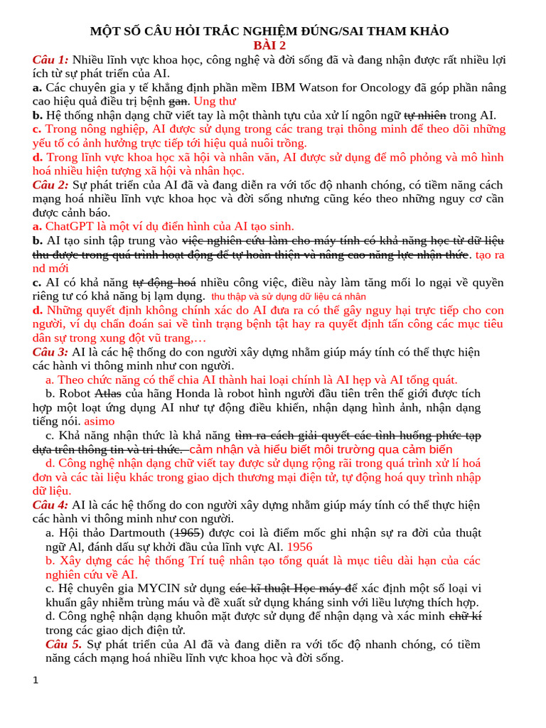 Câu Trắc Nghiệm Đúng Sai GK1 Tin 12 | PDF