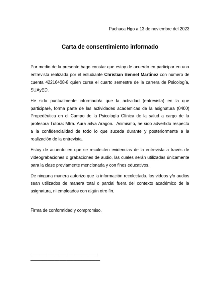 Consentimiento para Entrevista Psicológica | PDF