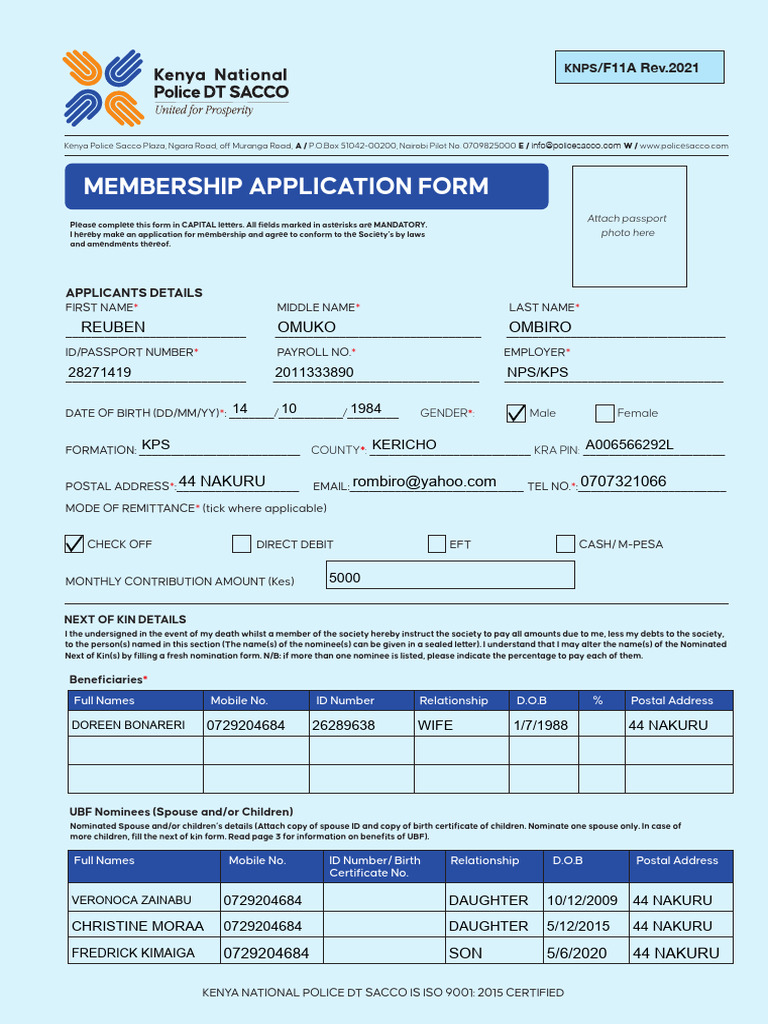 KNPS Membership Application Form 0921 | PDF | Personal Identification ...