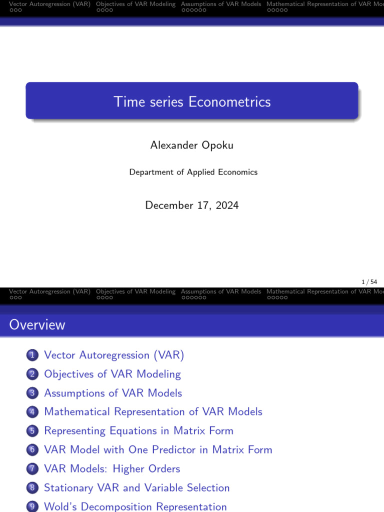 VAR in Time Series | PDF | Vector Autoregression | Akaike Information Criterion