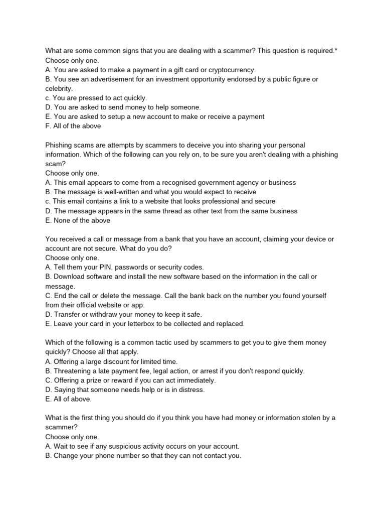 Financial Scam Quiz | PDF | Computer Security | Security