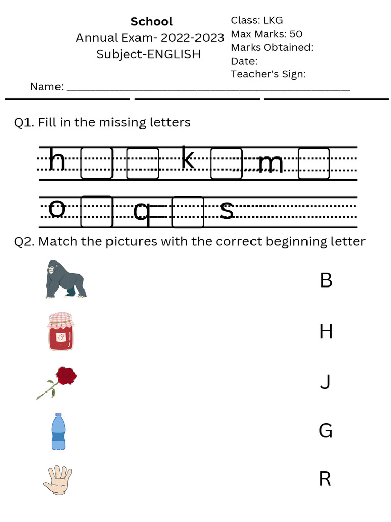 LKG English Question Paper YT Upload | PDF