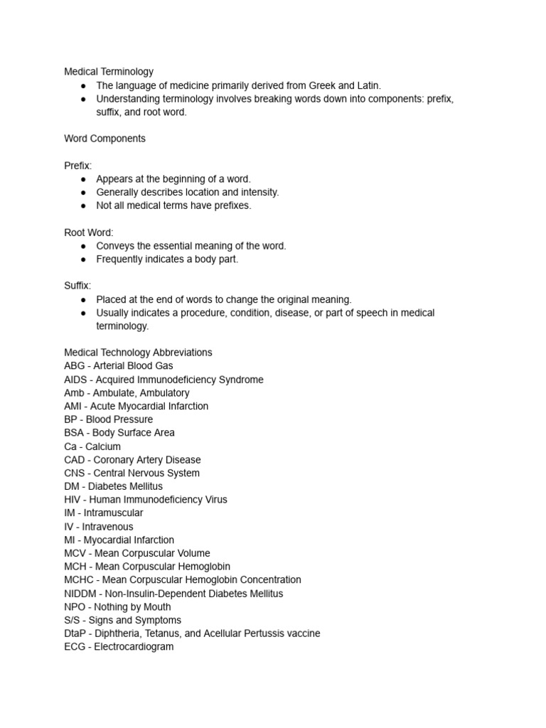 Medical Terminologies and Abbreviations Reviewer | PDF | Medical ...