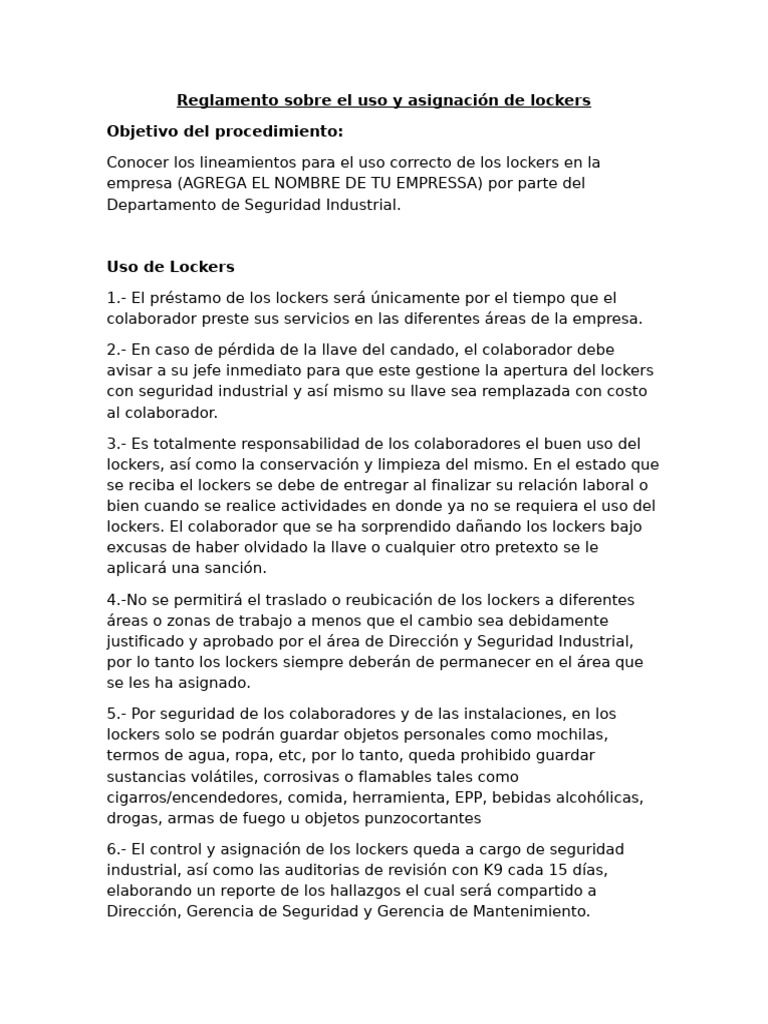 Reglamento Sobre El Uso y Asignación de Lockers | PDF